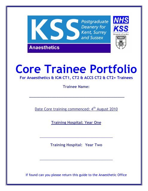 Core Trainee Portfolio - KSS Deanery