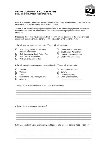 DRAFT COMMUNITY ACTION PLANS - Townsville City Council