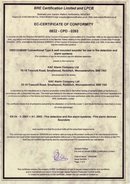 BRE Certification Limited and LPCB 0832-CPD ... - Schneider Electric
