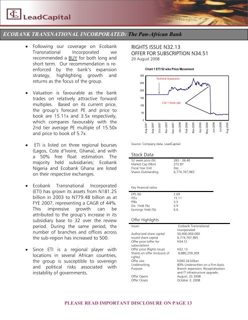 ECOBANK TRANSNATIONAL INCORPORATED: The ... - Lead Capital