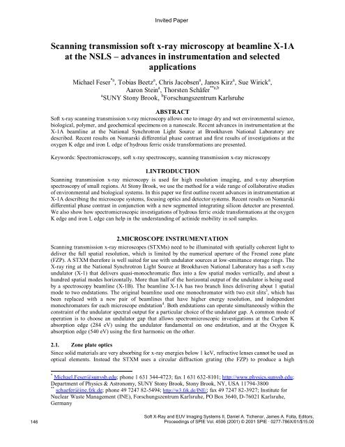 Scanning transmission soft x-ray microscopy at beamline X-1A at the ...