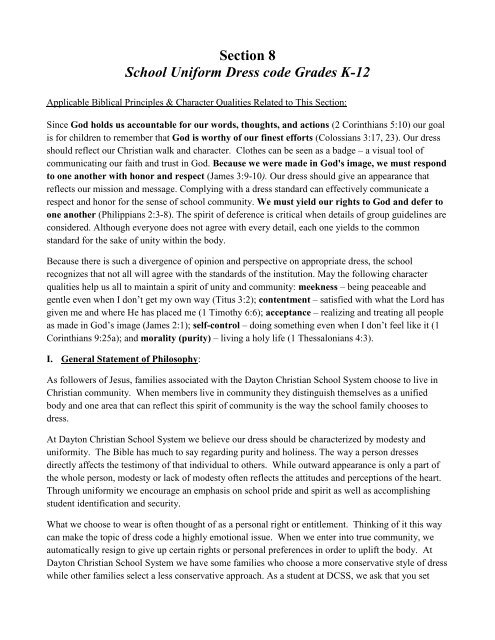 School Uniform Dress Code Grades K-12 - Dayton Christian School