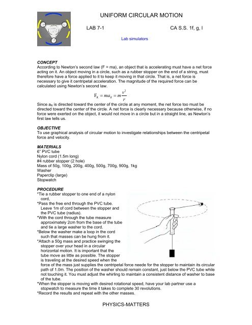 UNIFORM CIRCULAR MOTION - Physics-matters.net
