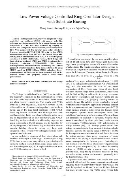 Low Power Voltage Controlled Ring Oscillator Design with ... - Ijiee.org