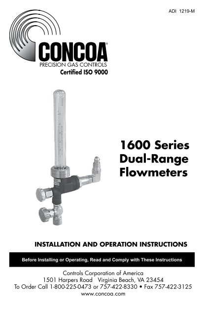 1600 Series Dual-Range Flowmeters - Concoa