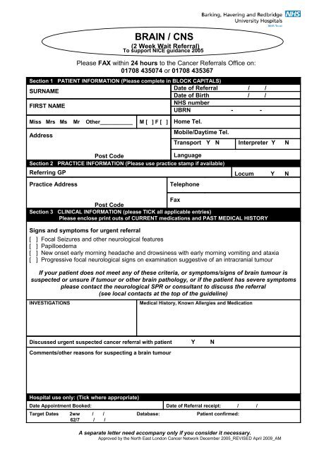 Cancer Referral form - Brain/CNS