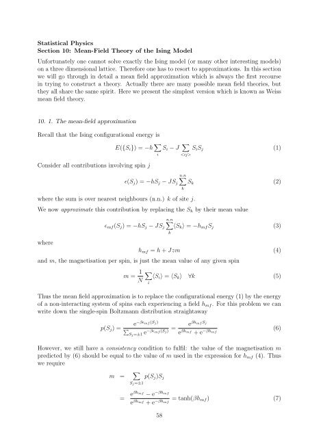 Statistical Physics Section 10: Mean-Field Theory of the Ising Model ...