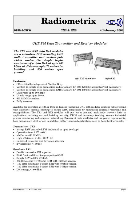 TX2 & RX2 Data Sheet - Idvision.net