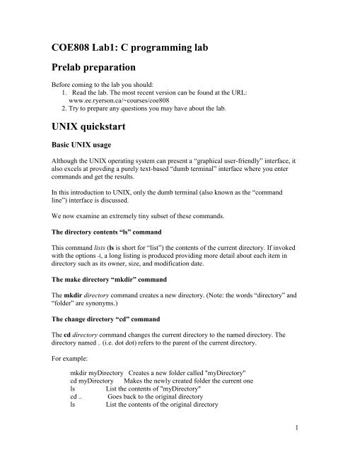 COE808 Lab1: C programming lab Prelab preparation