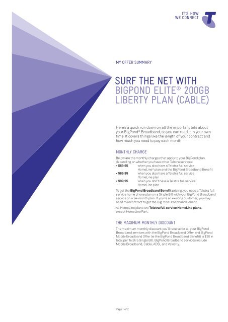 surf the net with bigpond elite® 200gb liberty plan (cable)