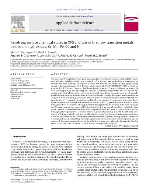 Cr, Mn, Fe, Co and Ni - Surface Science Western
