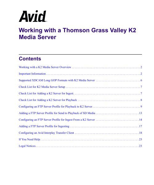 Avid Working with a Thomson Grass Valley K2 Media Server