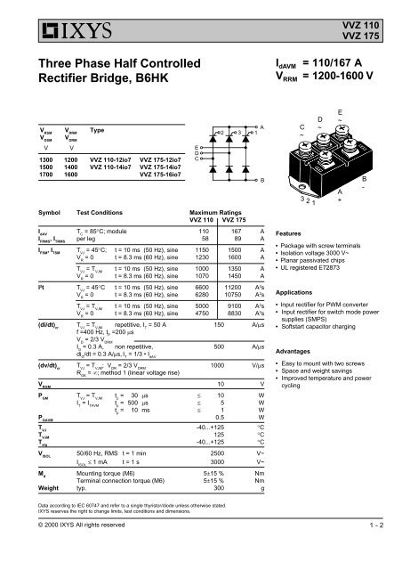 Three Phase Half Controlled Rectifier Bridge, B6HK - Europower ...