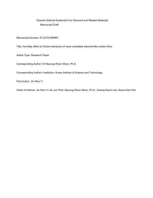 Elsevier Editorial System(tm) for Diamond and Related Materials ...