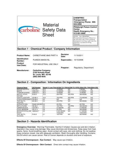Carbothane 8845 MSDS - Carboline