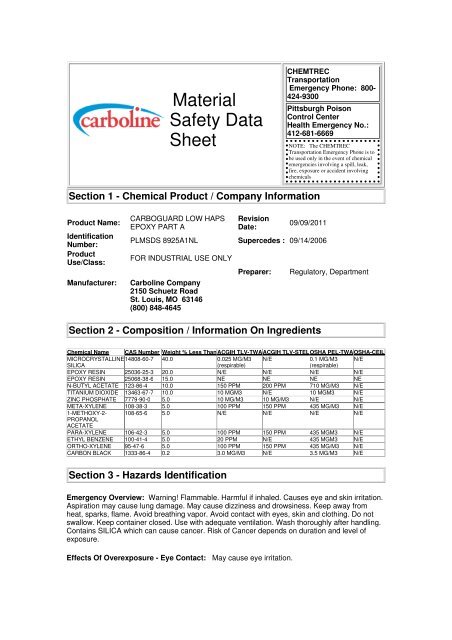 Material Safety Data Sheet - Carboline