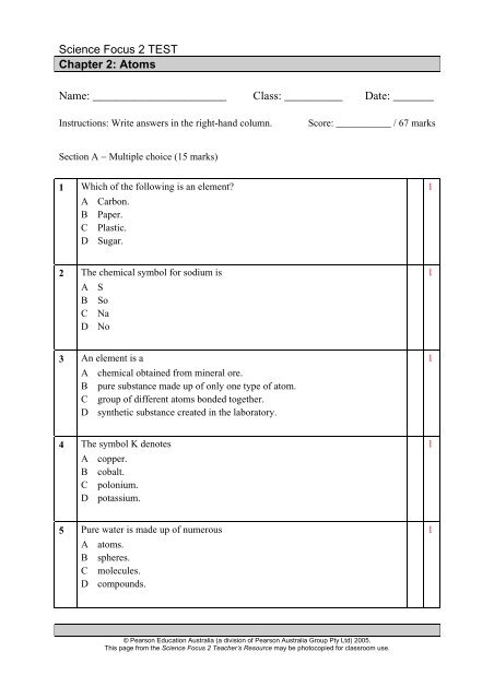 Science Focus 2 TEST Chapter 2 - Pearson Australia Media ...