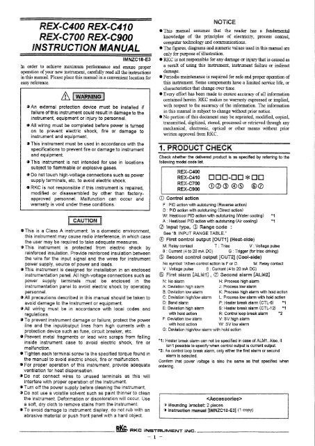 REX-C400,C410,C700,C900 Instruction Manual - rkc instrument inc.