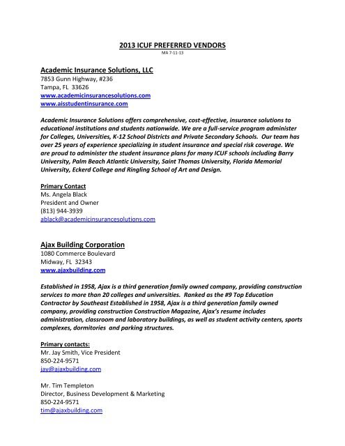 ICUF Preferred Vendor List - The Independent Colleges ...