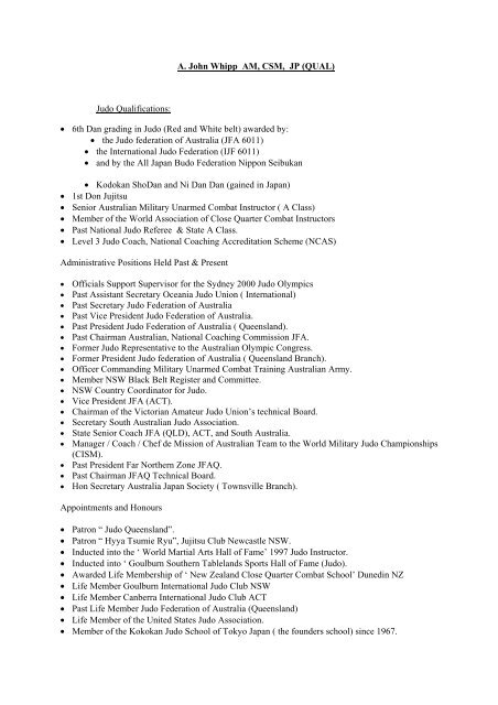 A. John Whipp AM, CSM, JP (QUAL) - Order of Australia Association