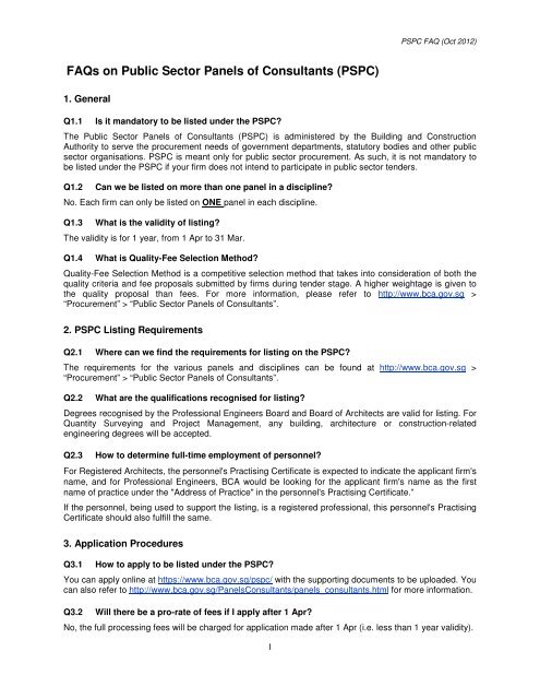 FAQs on Public Sector Panels of Consultants (PSPC) - Building ...