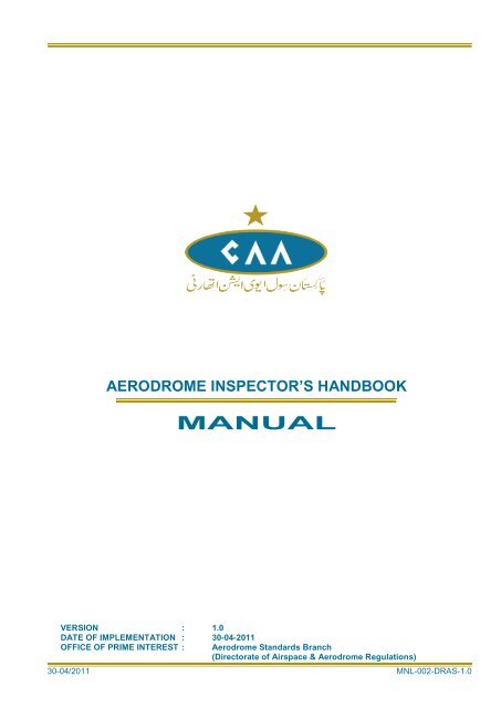 aerodrome inspector's handbook manual - Civil Aviation Authority