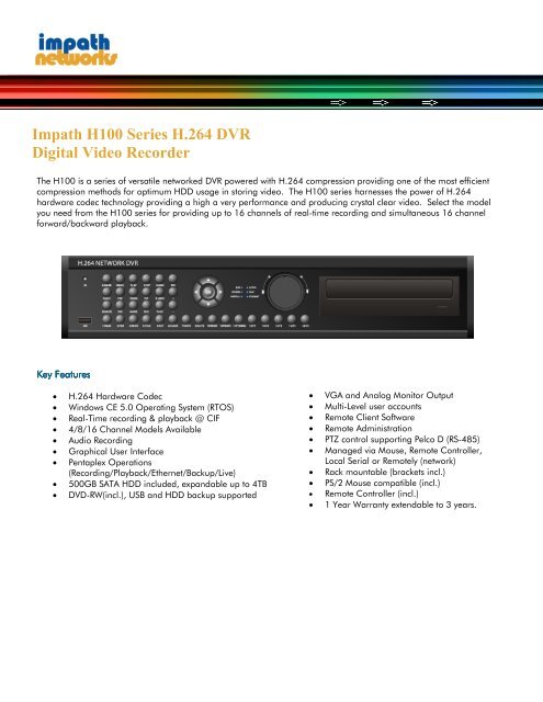 Impath H100 Series H.264 DVR Digital Video ... - iMPath Networks
