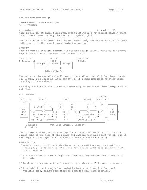 VHF ATU Homebrew Design G8MNY Aug 2005