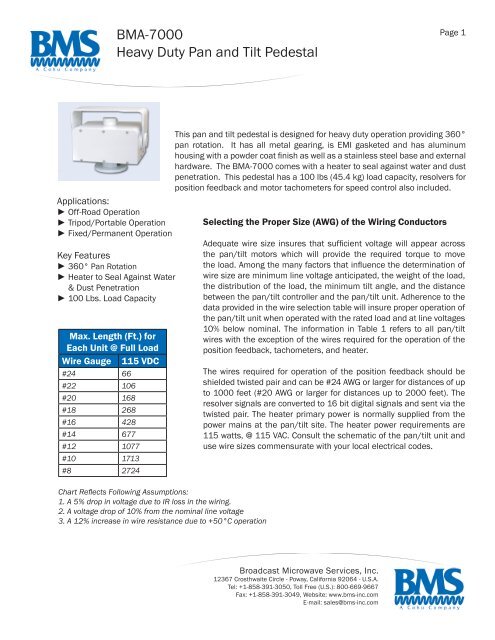 BMA-7000 Pedestal Datasheet - Broadcast Microwave Services