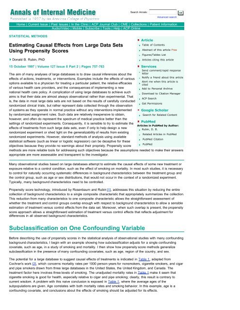 Estimating Causal Effects From Large Data Sets Using Propensity