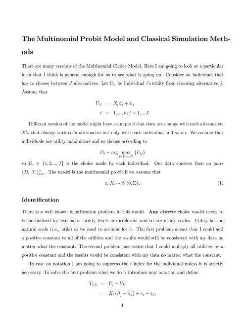 The Multinomial Probit Model And Classical Simulation Methods