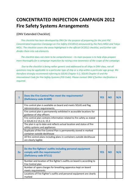CIC 2012 extended checklist from DNV - attachment