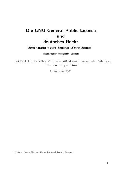 Die GNU General Public License und deutsches Recht