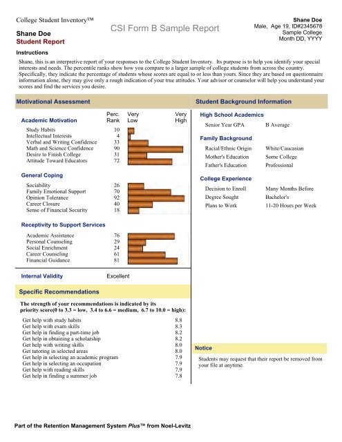 College Student Inventory Form B Student Report ... - Noel-Levitz