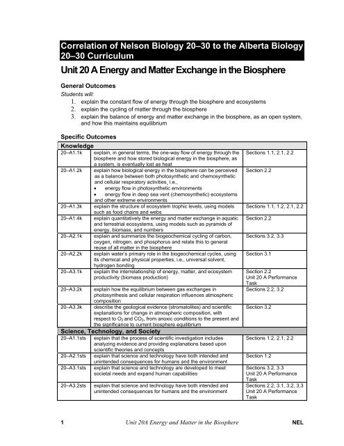 Correlation of Nelson Biology 20â 30 to the ... - Nelson Education
