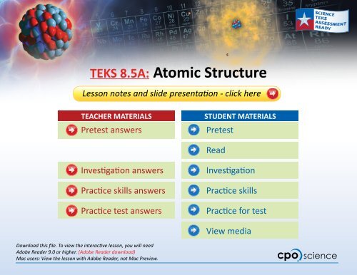 TEKS 8.5A: Atomic Structure