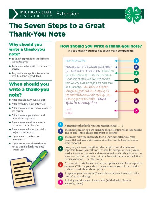 The Seven Steps to a Great Thank-You Note - Michigan State 4-H
