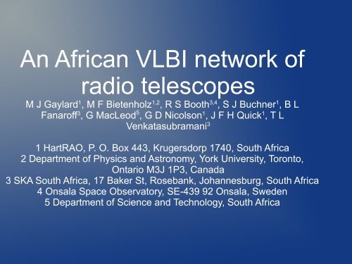 African VLBI network - Hartebeesthoek Radio Astronomy Observatory