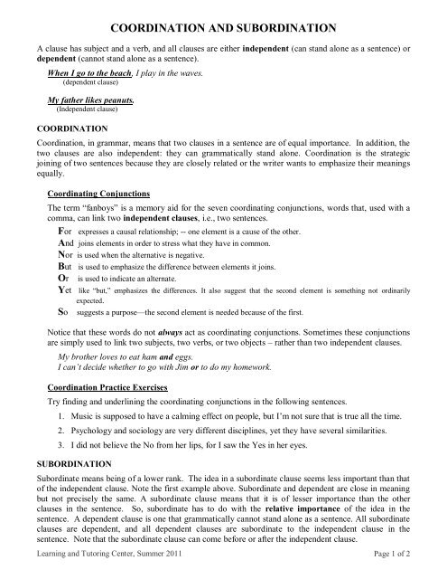 Coordination And Subordination