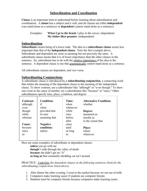 Subordination and Coordination Subordination ... - GPC Home
