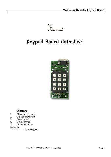 Keypad Board datasheet - Darlas