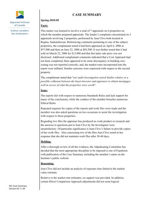CASE SUMMARY - Appraisal Institute of Canada