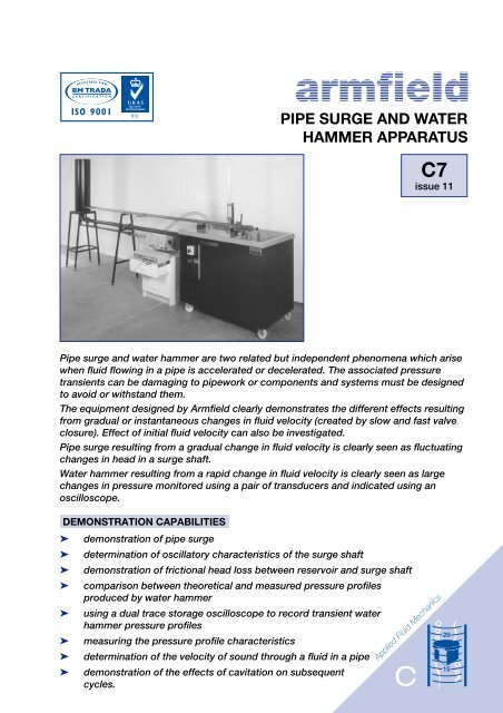 PIPE SURGE AND WATER HAMMER APPARATUS armfield C7