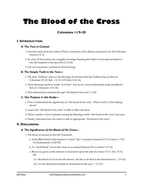 The Blood of the Cross - Sermon Outline - Free Sermon Outlines