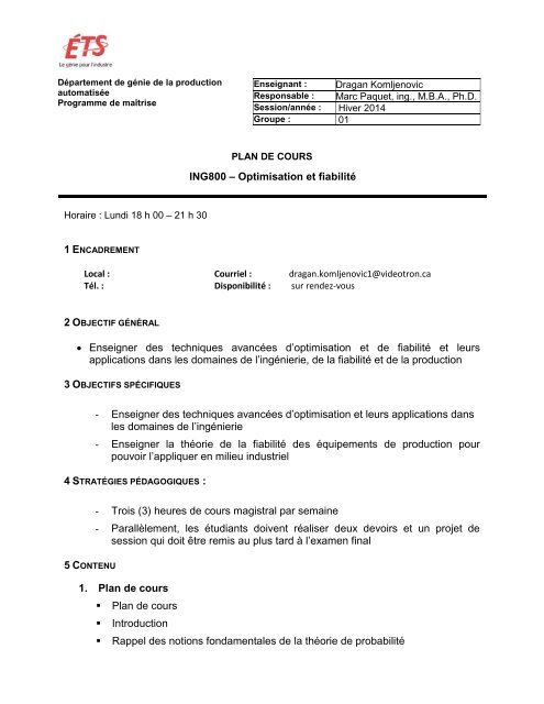 Plan de cours - ÉTS