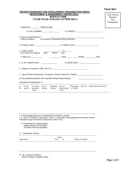 Application Form - Recruitment and Assessment Centre
