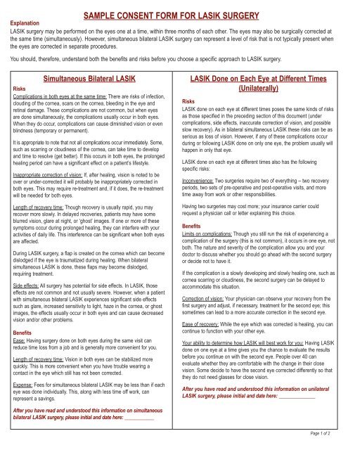 sample consent form for lasik surgery - Princeton Insurance