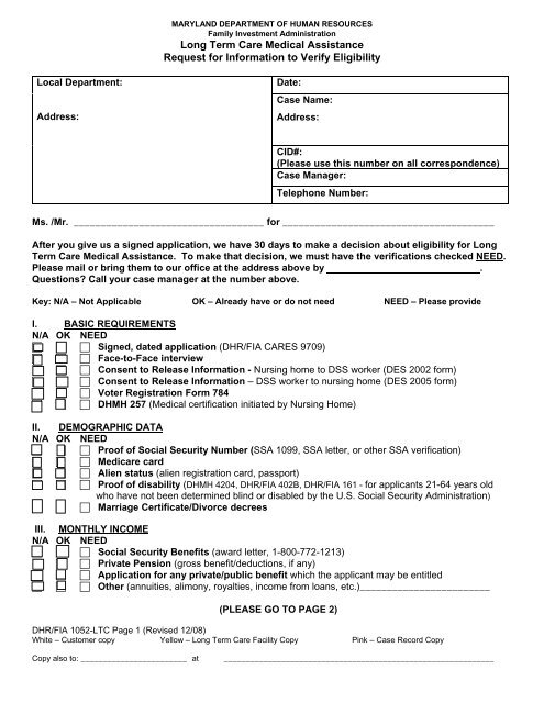 1052-LTC - Maryland Medical Programs