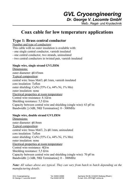 Brass central conductor - gvl-cryoengineering.de