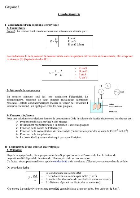 Chapitre 3 Conductimètrie